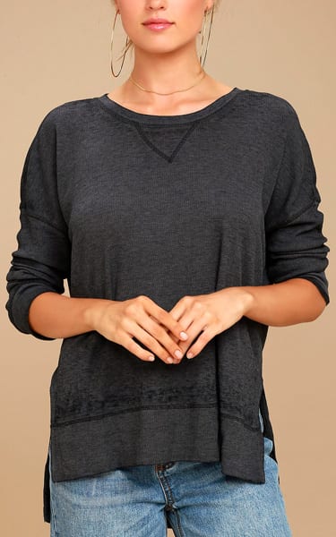 Emerson Washed Black Long Sleeve Top - BestFashionHQ.com