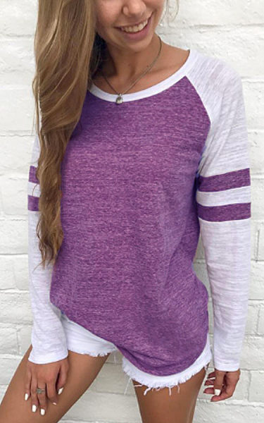 Purple Round Neck Patchwork T-Shirt - BestFashionHQ.com